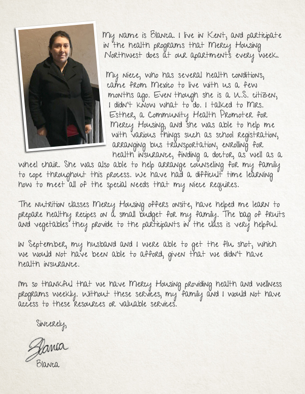 A Personal “Thank You” Letter from Blanca, Mercy Housing Northwest ...